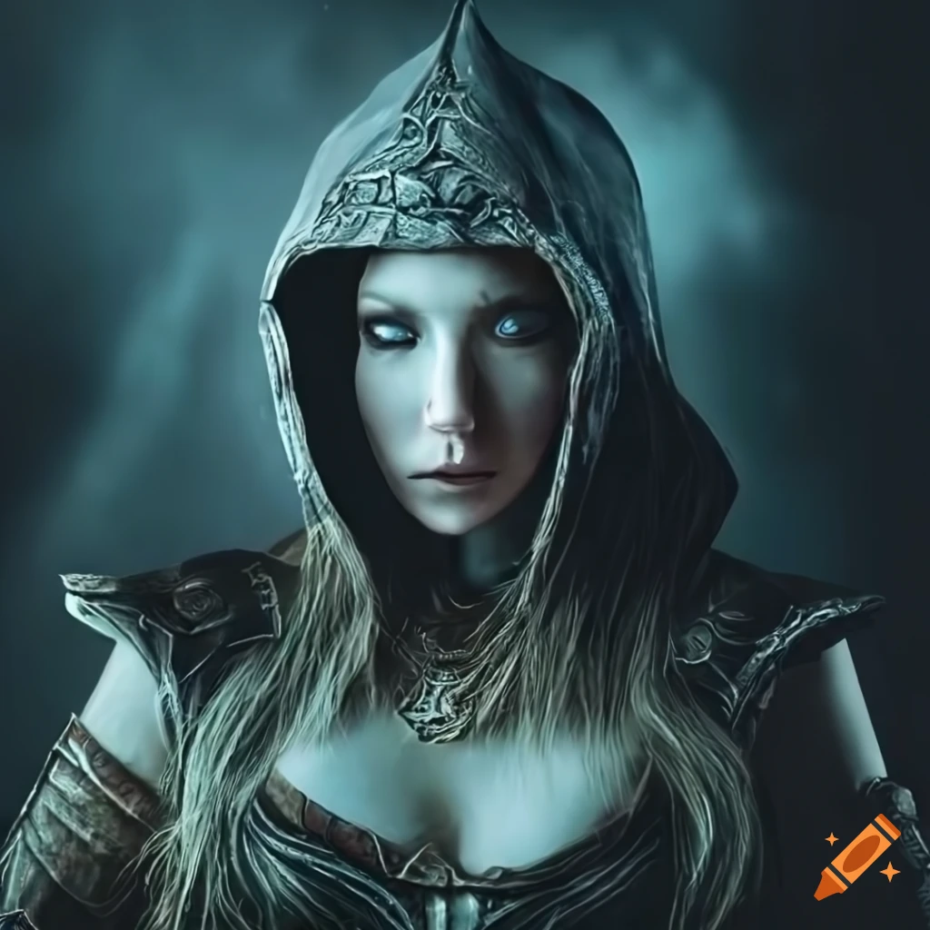 Meridia from elder scrolls in symphonic metal album artwork on Craiyon