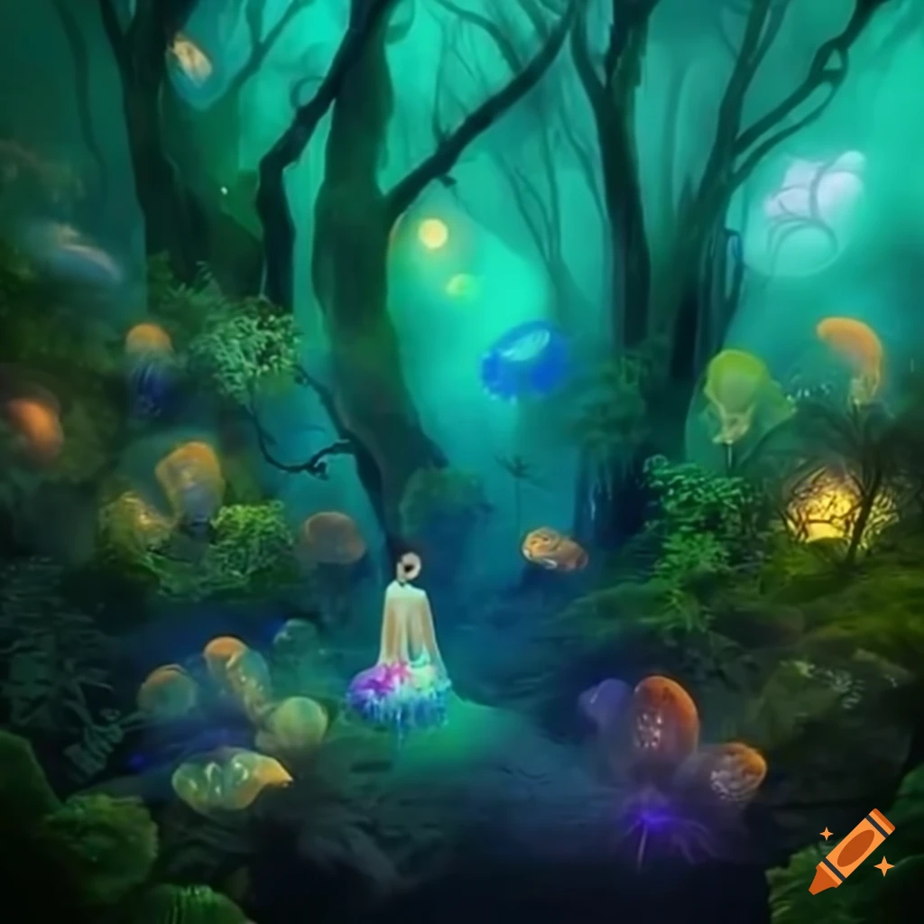 Magical forest realm with a majestic black labrador retriever, towering ...