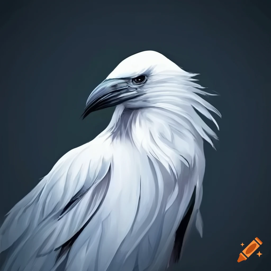 Mythical white raven with long delicate feathers on Craiyon