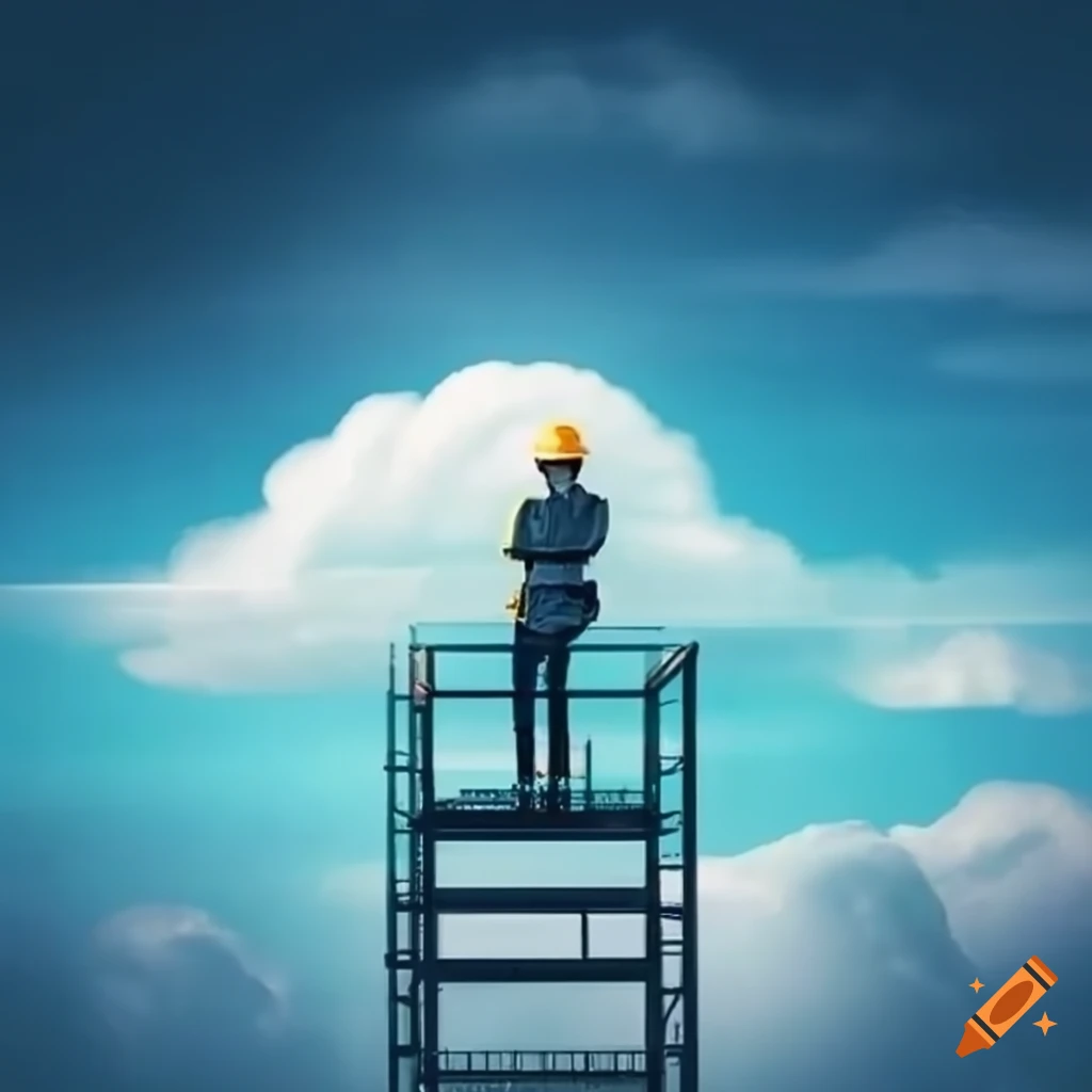 Engineer building a platform in the clouds on Craiyon