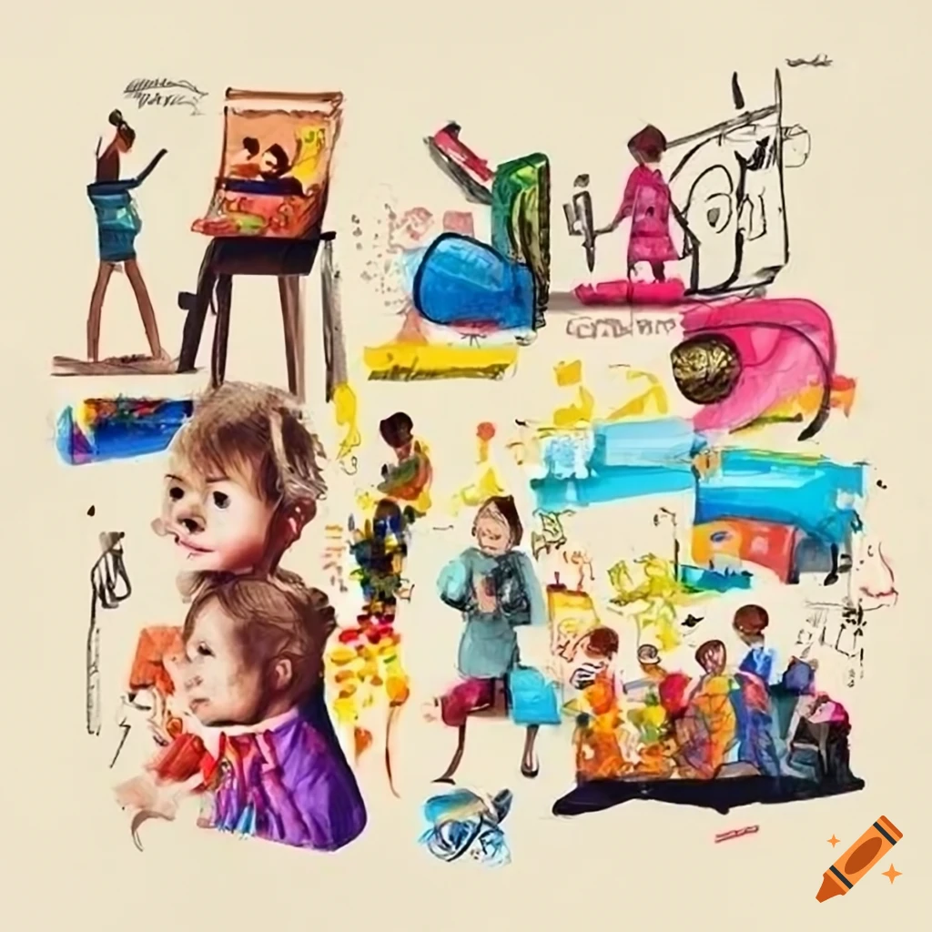 Collage of different careers drawn by a kid on Craiyon