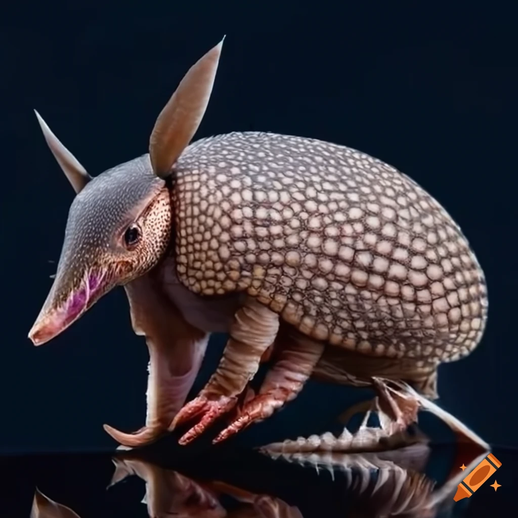 Illustration of a fantasy shark armadillo creature on Craiyon