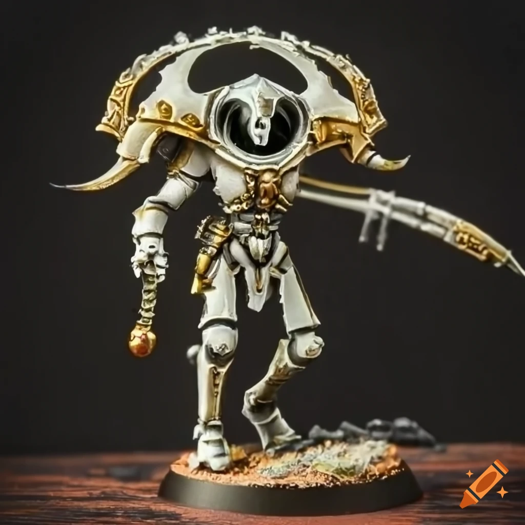 Warhammer 40k Necron figurine in cream white and gold armor with plasma ...