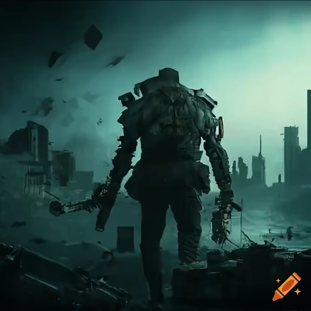 Futuristic apocalyptic battle scene interrupted by ufos on Craiyon