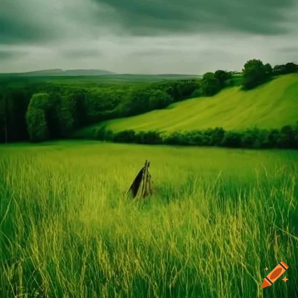 Rumi's poetry in an endless field of flowing green meadow on Craiyon