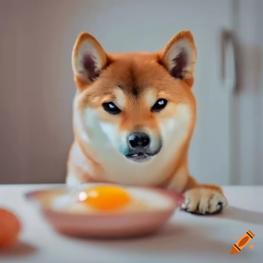 Cute shiba inu preparing breakfast in a kitchen on Craiyon