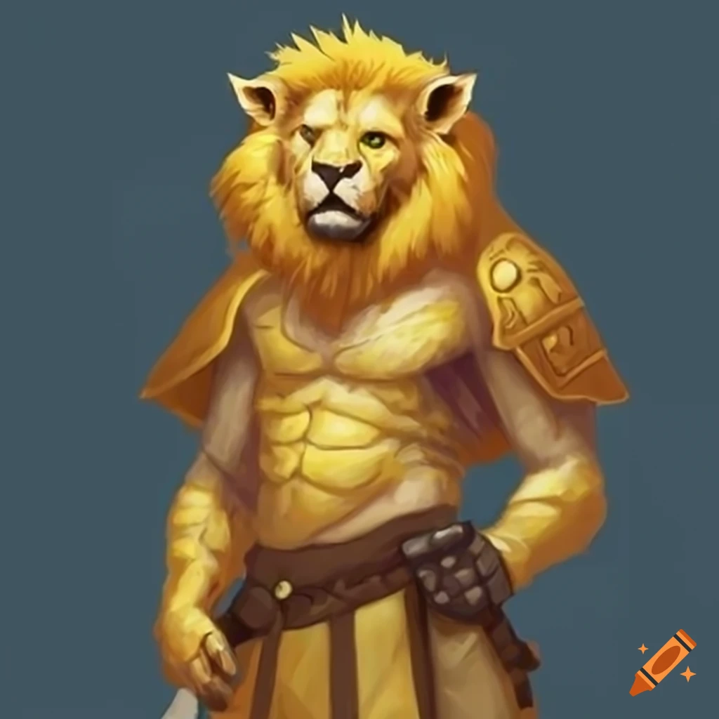 Yellow lion-like creature in dnd (dungeons and dragons) setting on Craiyon