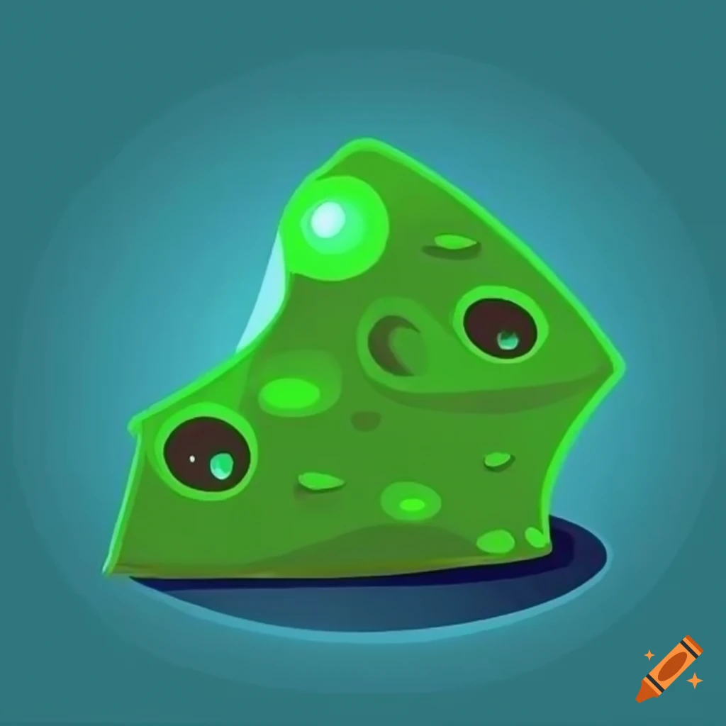 Glowing green cheese in a cartoon art style on Craiyon