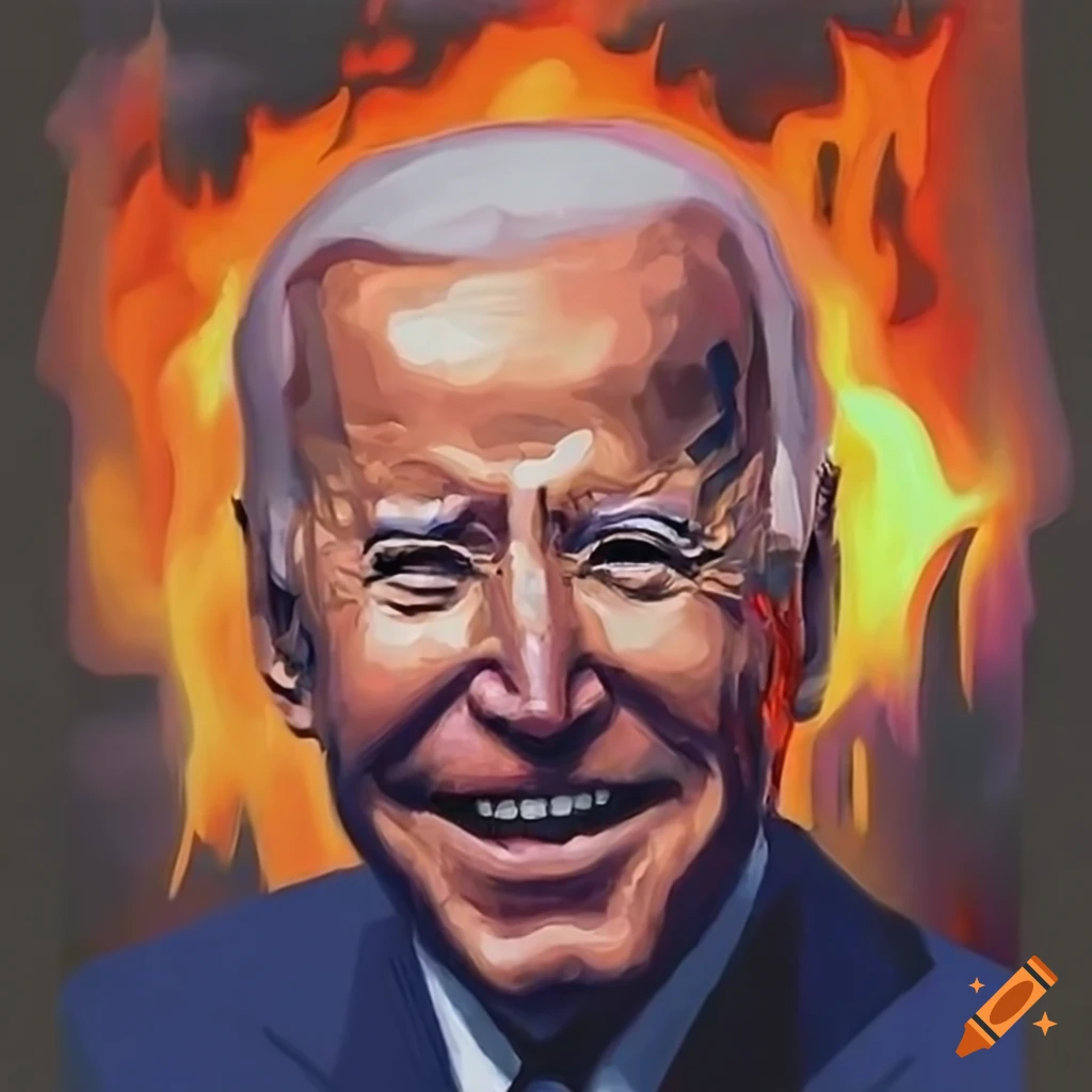 Joe biden with a dramatically burning world in realistic artwork on Craiyon