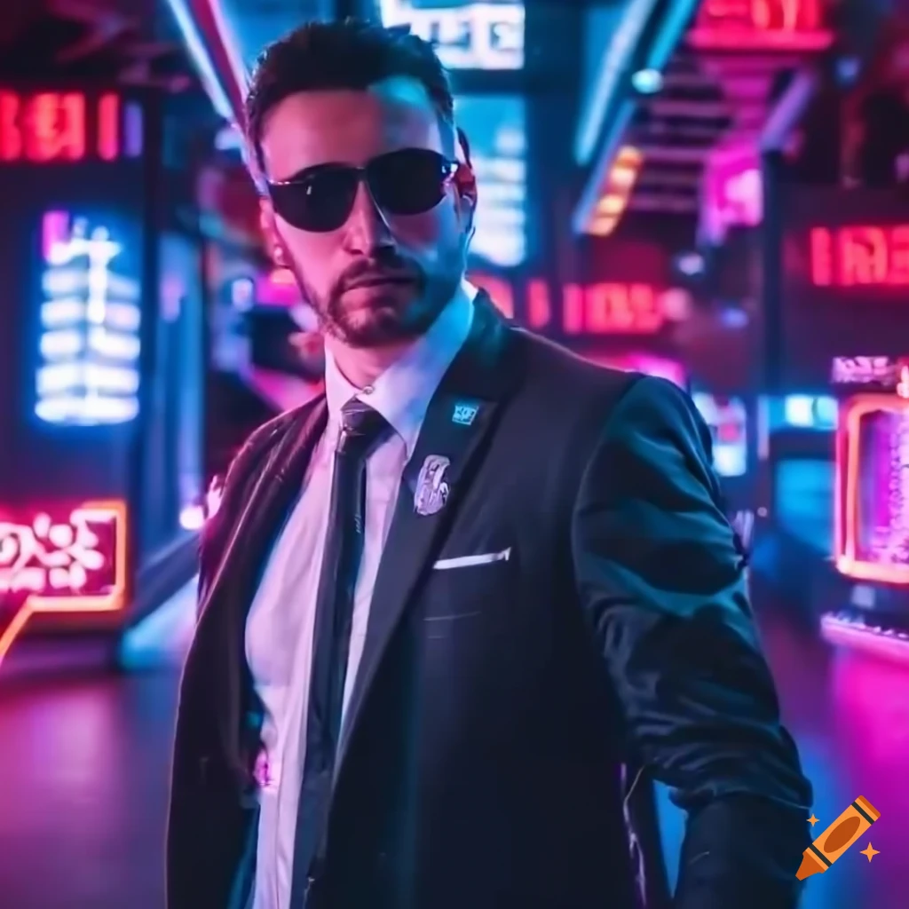 Man in neon light suit in a cyberpunk style on Craiyon