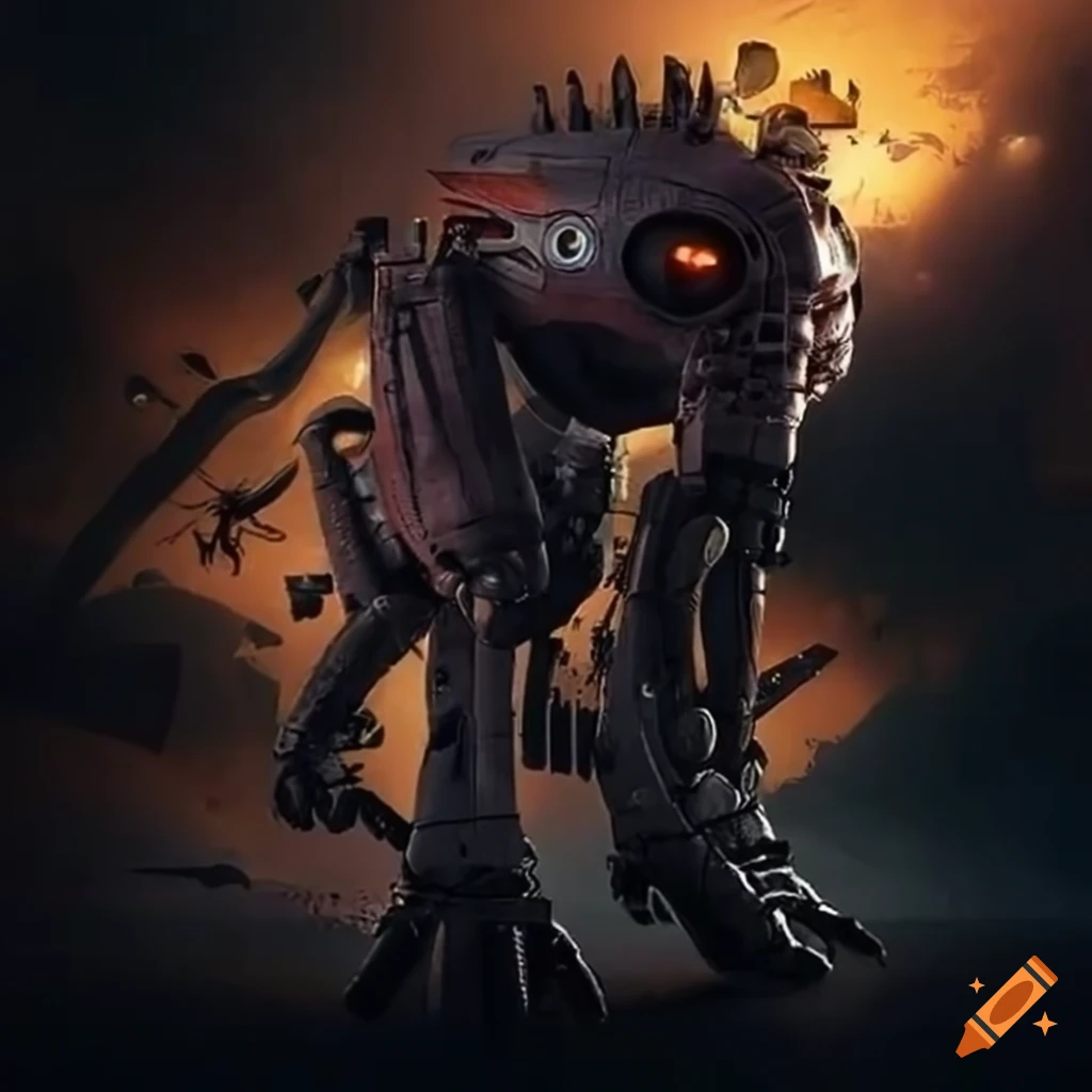 Movie poster showing robot beasts transforming into cars on Craiyon