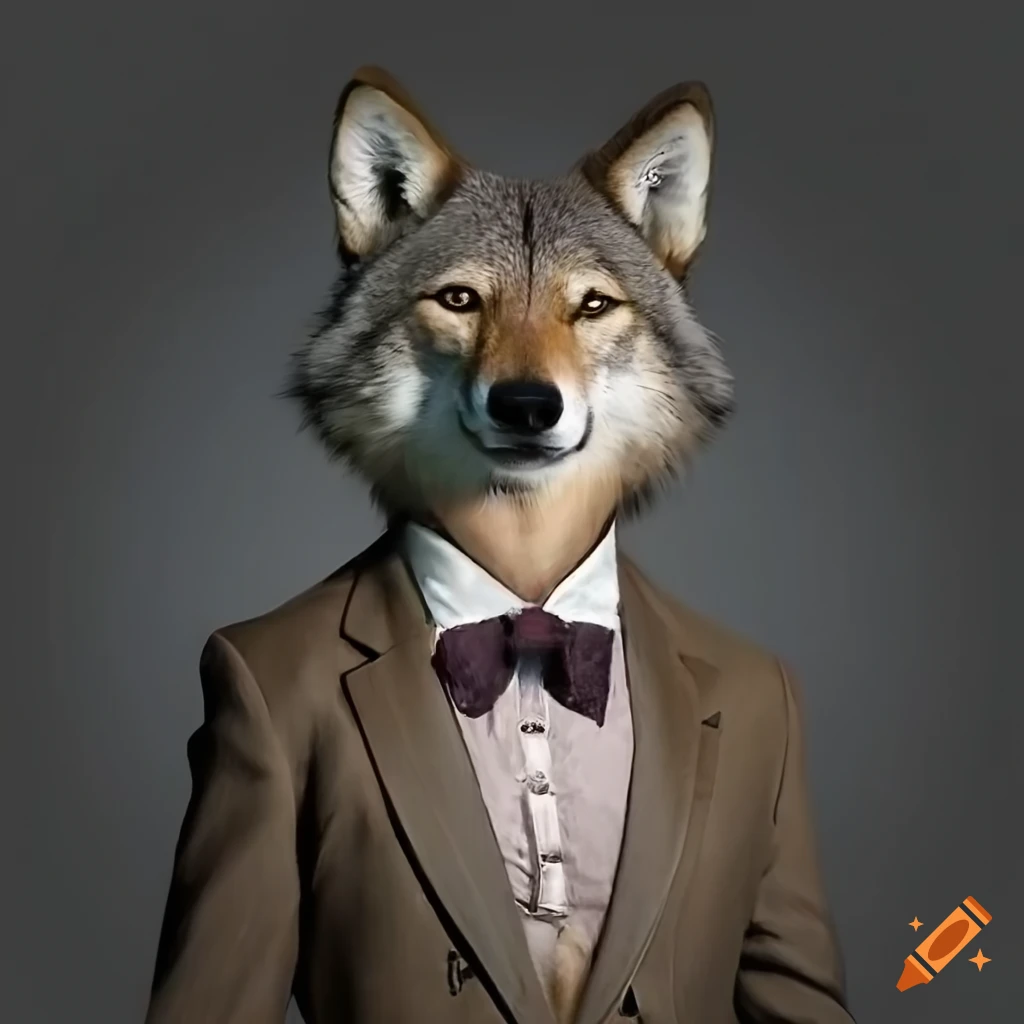 Dapper anthropomorphic wolf illustration on Craiyon