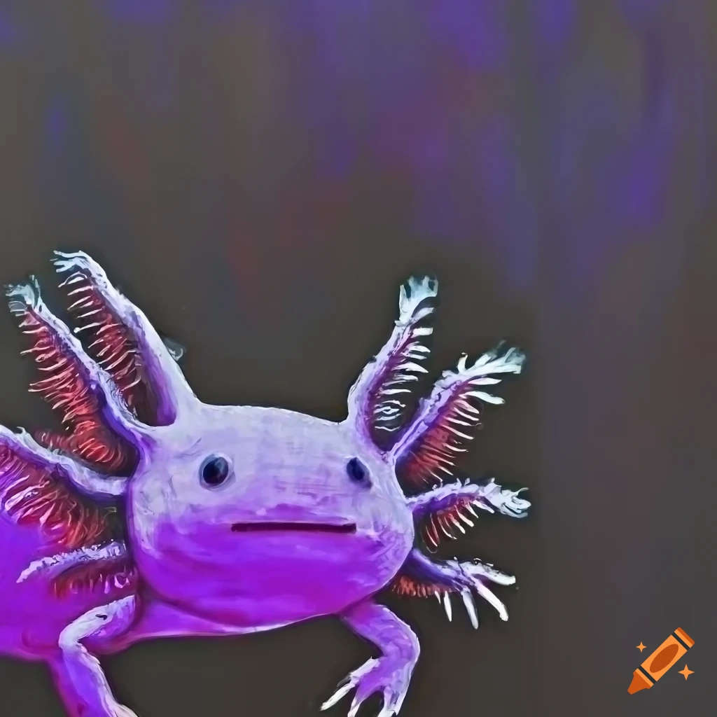 Detailed axolotl painting on abstract purple background on Craiyon