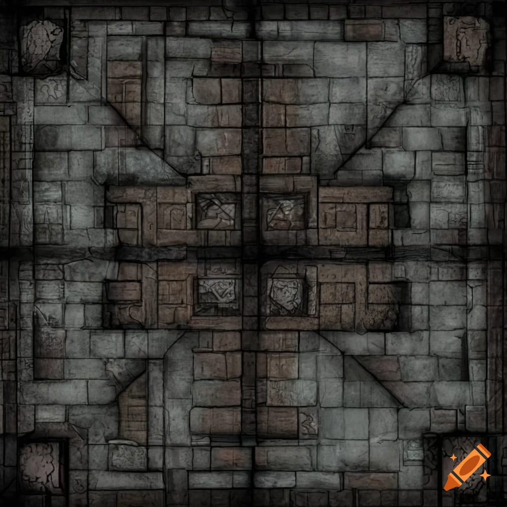 Dark fantasy tunnel map tile with stone walls and passages to other ...