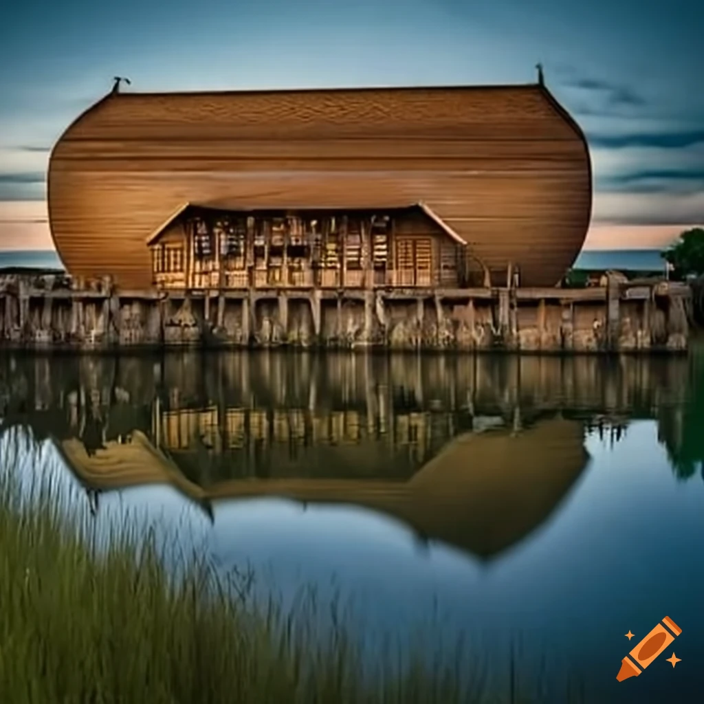 Noah's ark surrounded by water on Craiyon