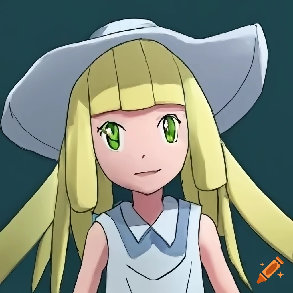 Lillie from Pokémon Sun and Moon wearing a white hat on Craiyon