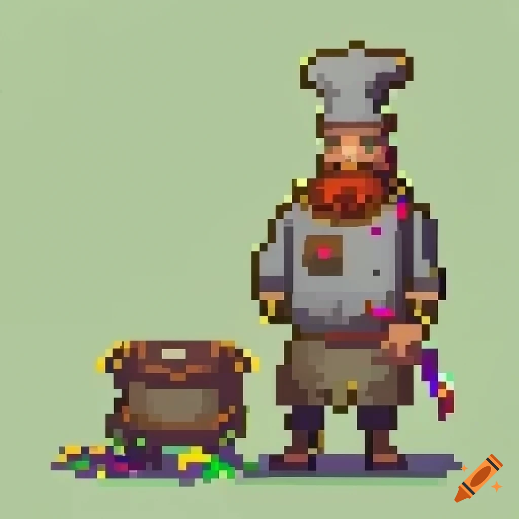 Wandering chef pixel art in a fantasy game on Craiyon