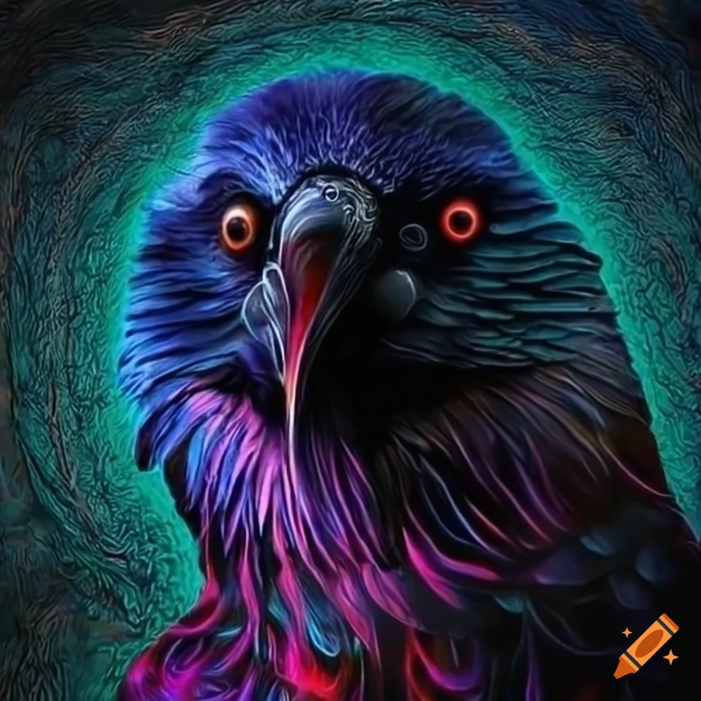 Psychedelic raven artwork on Craiyon