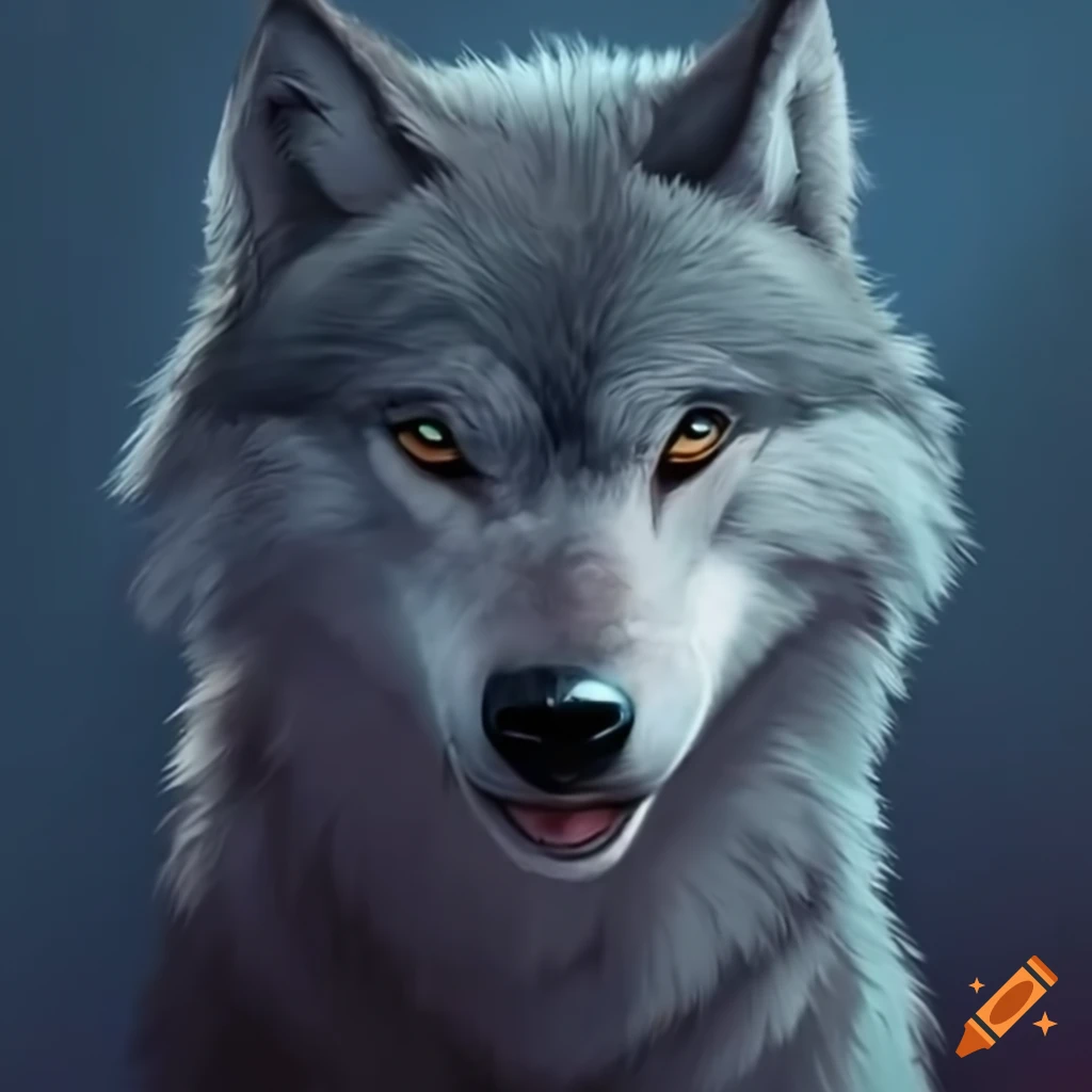 Gray wolf in a disney style illustration on Craiyon
