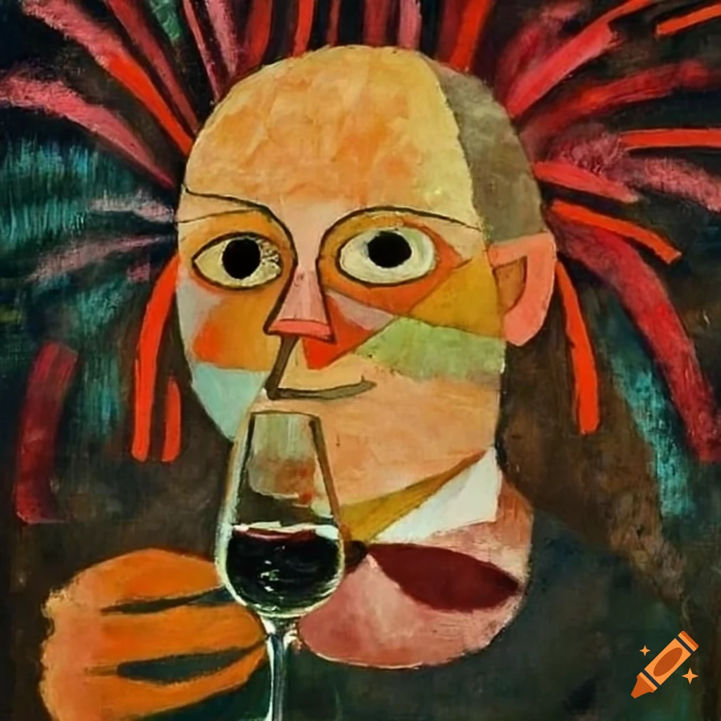 Paul Klee painting of Olaf Scholz with champagne and fireworks on Craiyon