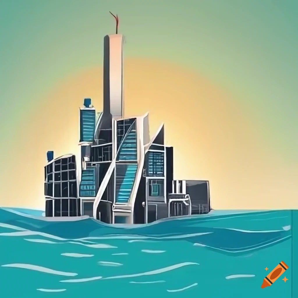 Cartoon of a sinking multistory corporate building on Craiyon