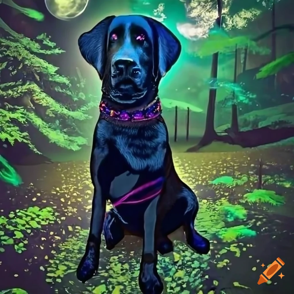 Majestic Black Labrador Retriever in moonlit forest on Craiyon