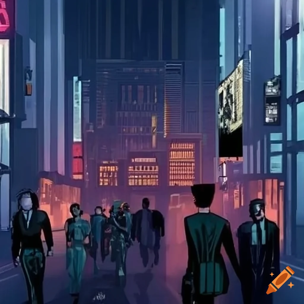 Crowded futuristic city street in blade runner style at night on Craiyon