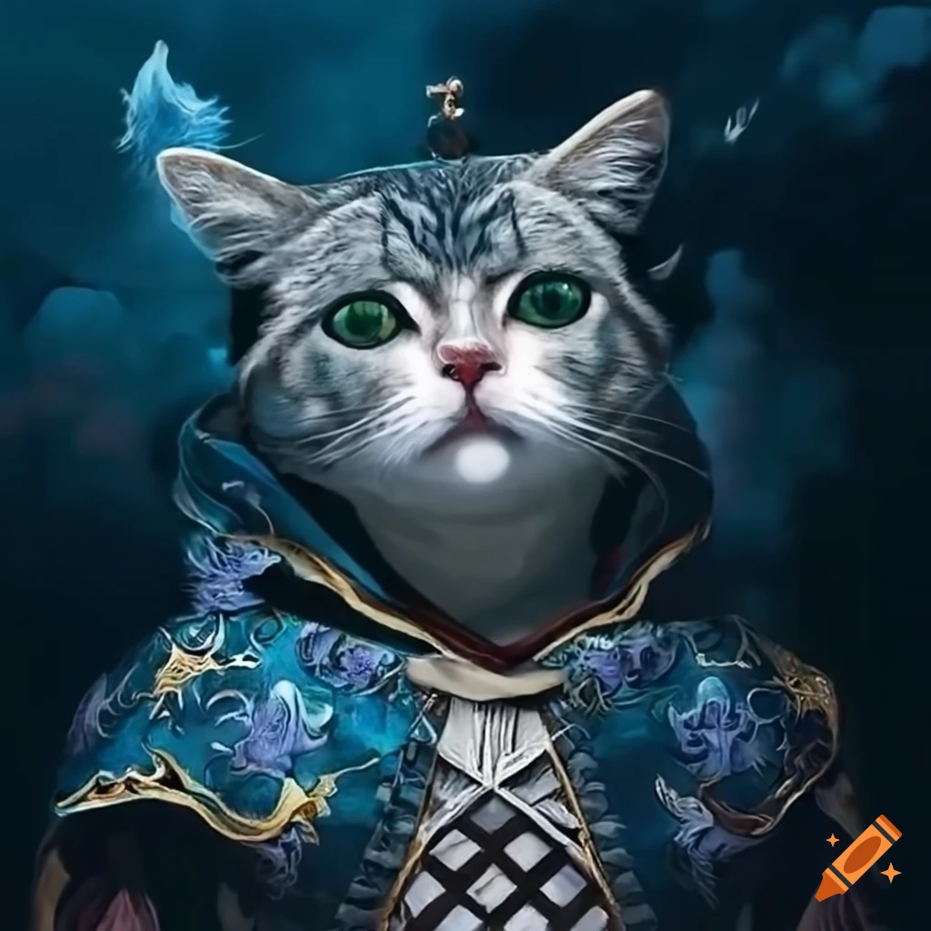 Japanese cat prince warrior ocean prince spirits in mountain temple on ...