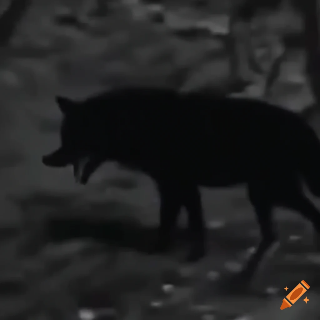Footage of an angry black two-headed wolf in the forest at night on Craiyon