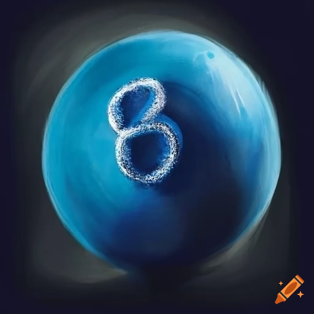 Nine interconnected balls with blue ribbons in a blue chalk sketch on ...