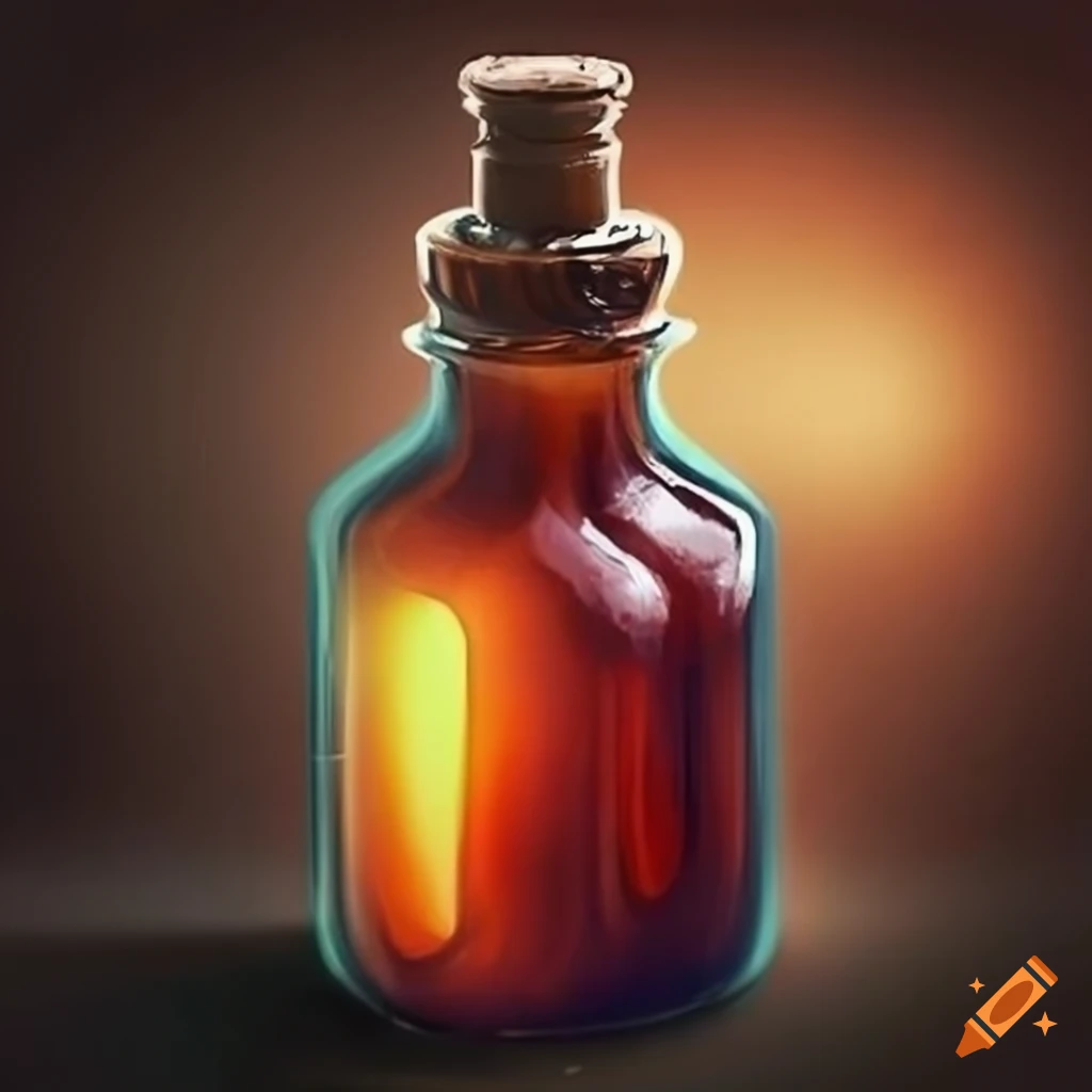 Mysterious potion in a dark bottle on Craiyon