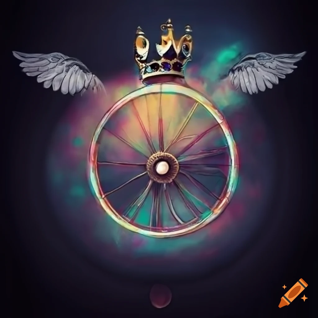 Wheel with angel wings and crown in tim burton style on Craiyon