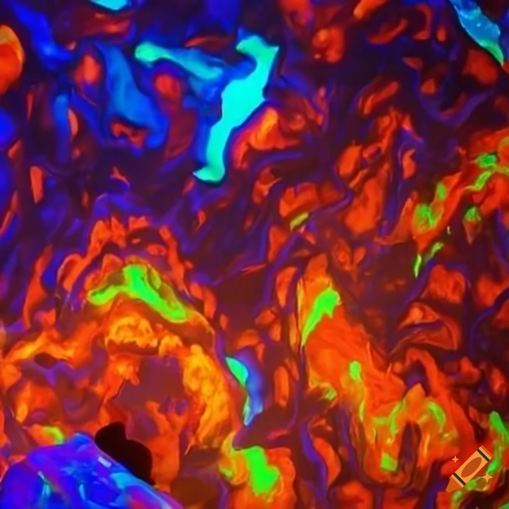 Flowing molten rock with glowing fluorescence on Craiyon