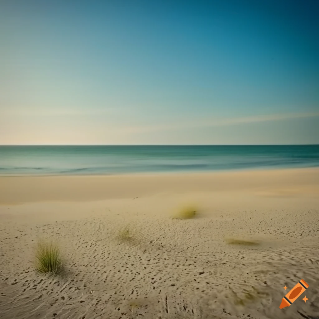 Grassy beach leading to the endless sea under the sky on Craiyon