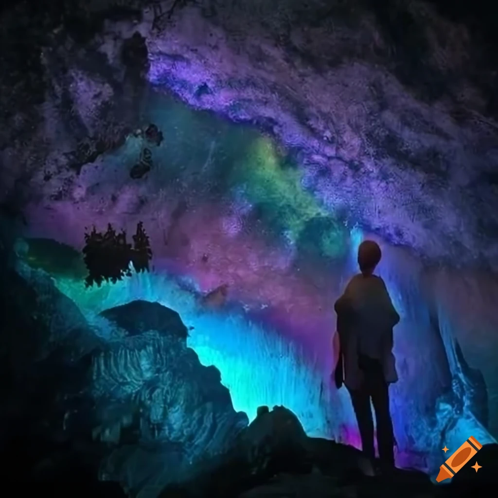 Bioluminescent cavern with crystals and mushrooms on Craiyon