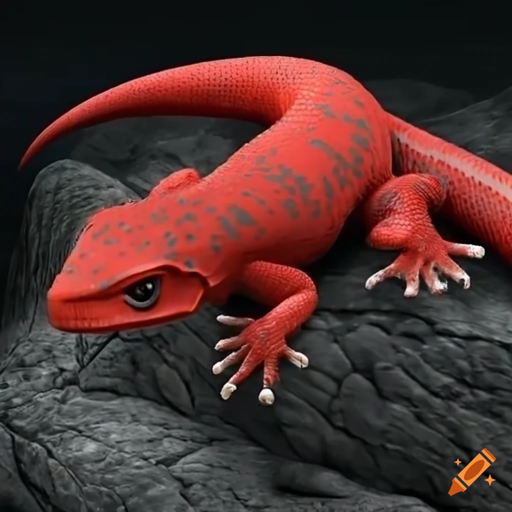 Realistic red fire lizard in a cave on Craiyon