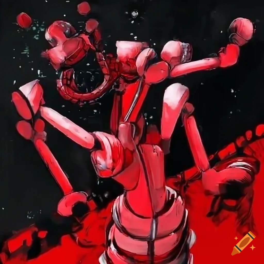 Dystopian robots dancing at a nightclub in red and black ink anime ...