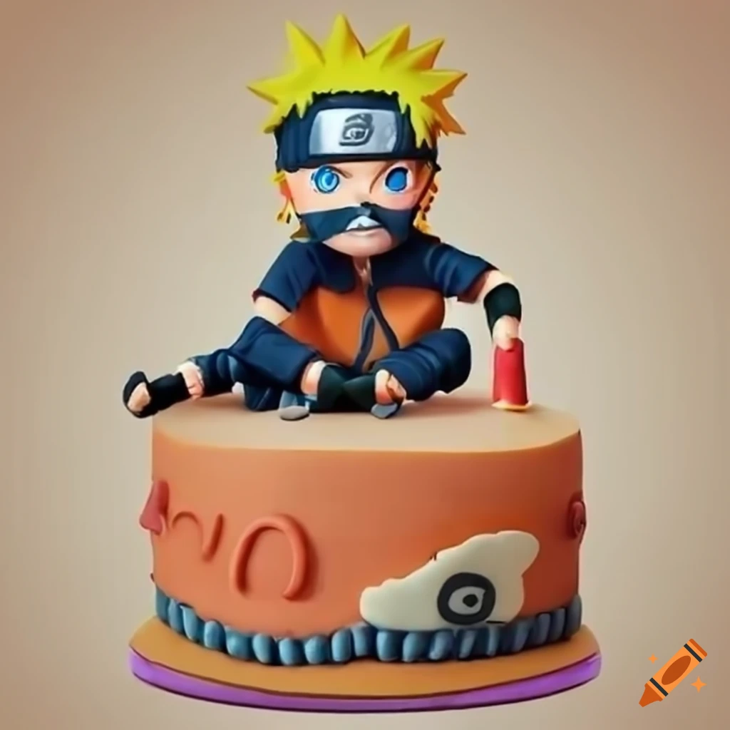 Naruto-themed birthday cake with custom name icing on Craiyon