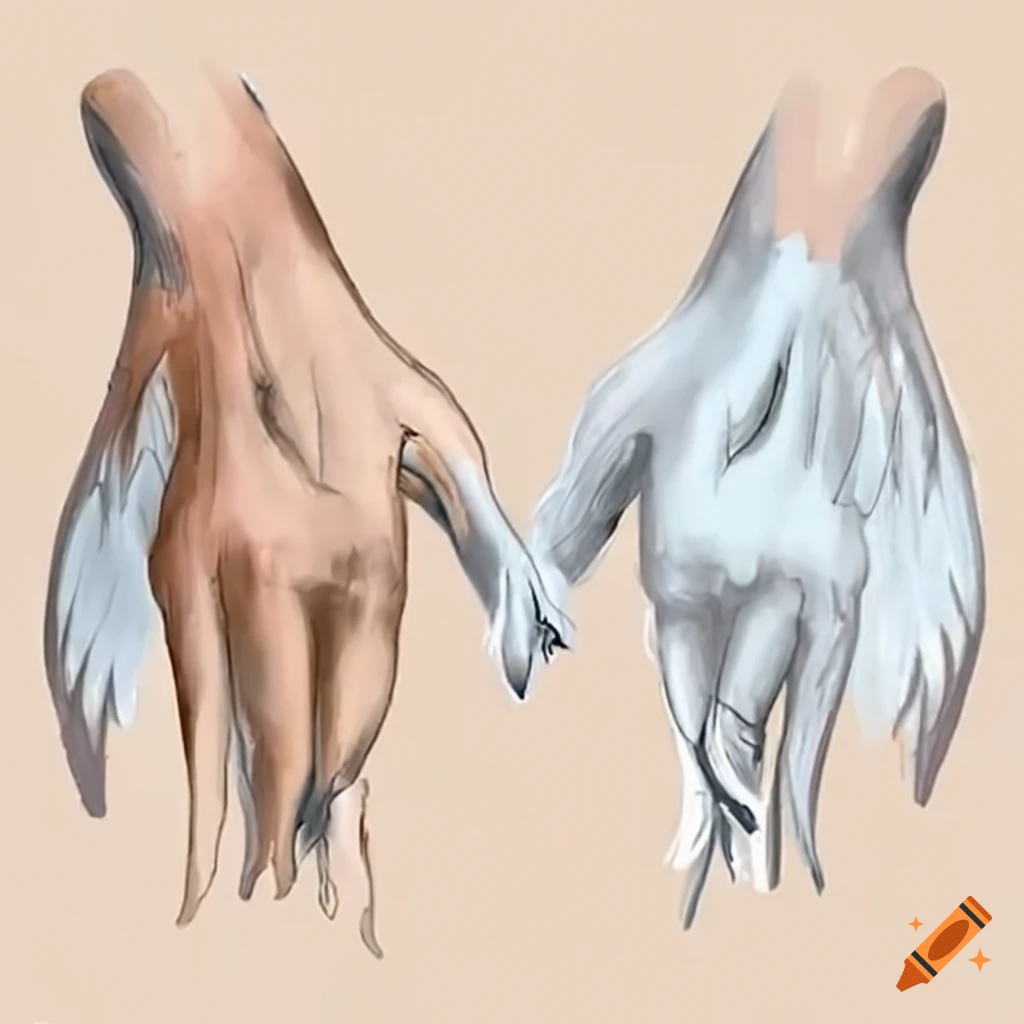 White wings emerging from index finger of a hand on Craiyon