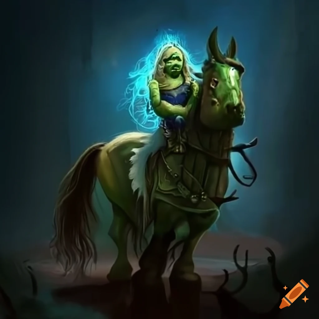 Goblin riding a pony in a fantasy setting on Craiyon