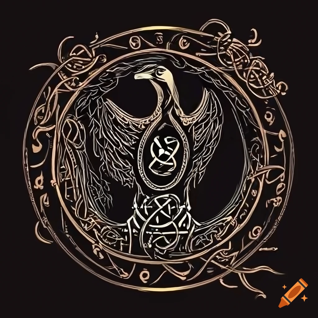 Norse raven vector on black background on Craiyon