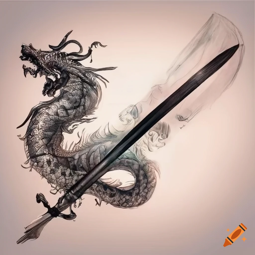 Realistic drawing of an elegant sword with a japanese tattoo style ...