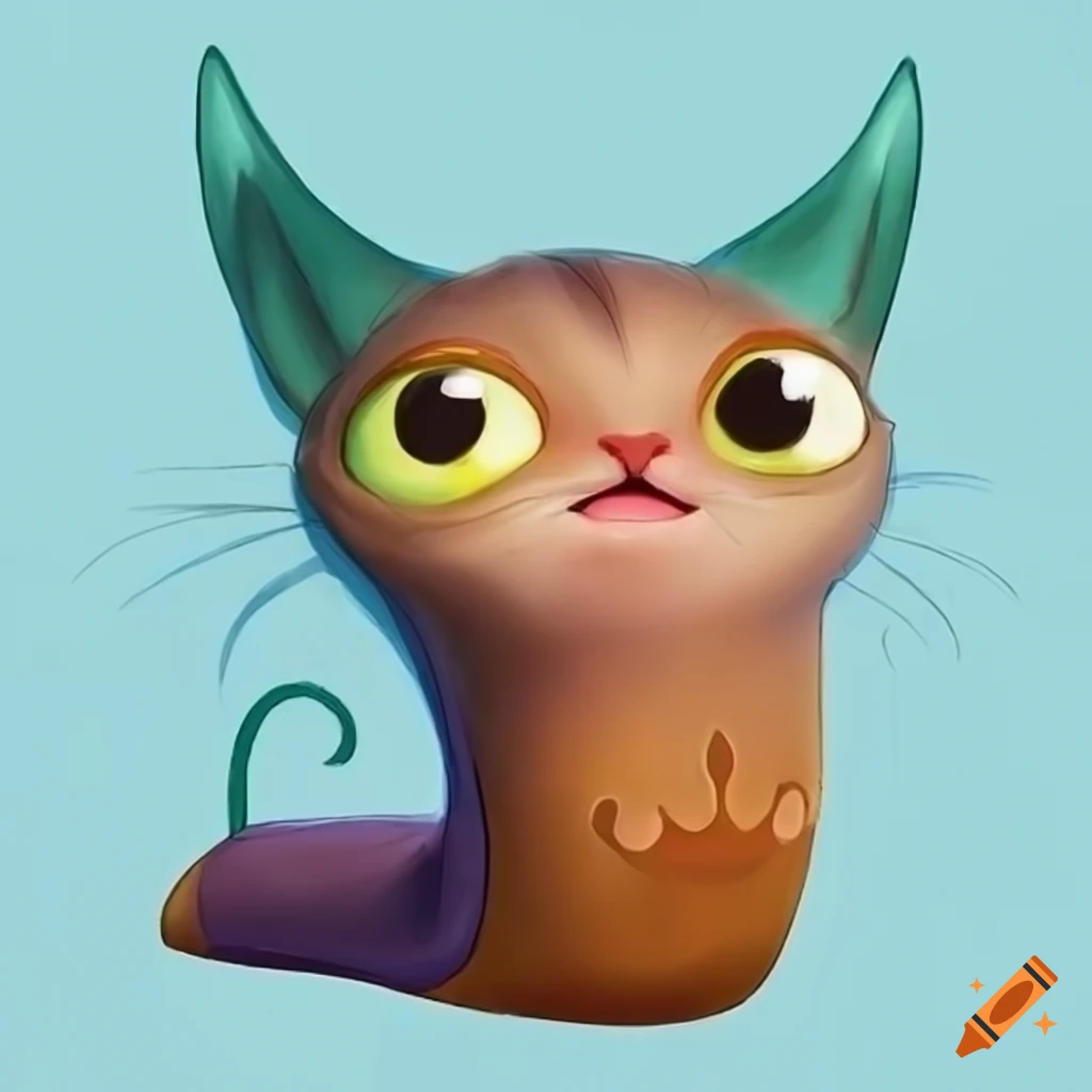 Cute hybrid slug and cat character in Pixar style on Craiyon