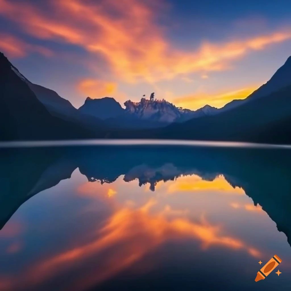 Breathtaking mountain lake at sunset with ultra-high definition ...