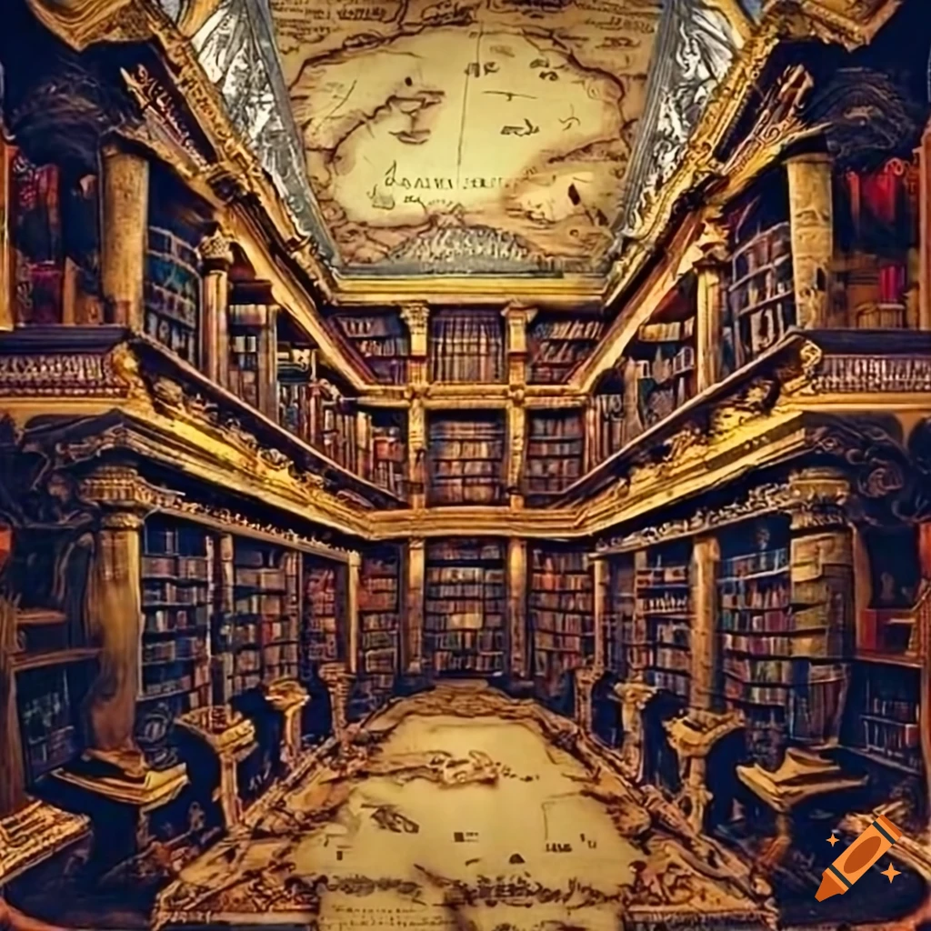 Magical library with ancient maps on Craiyon