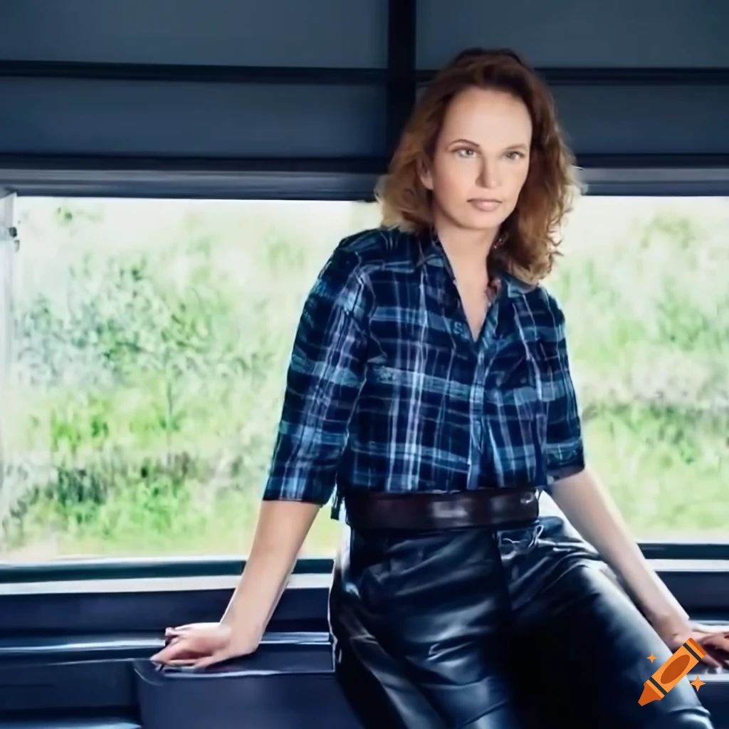 Australian actress Carla Bonner in country plaid shirt and high waist ...