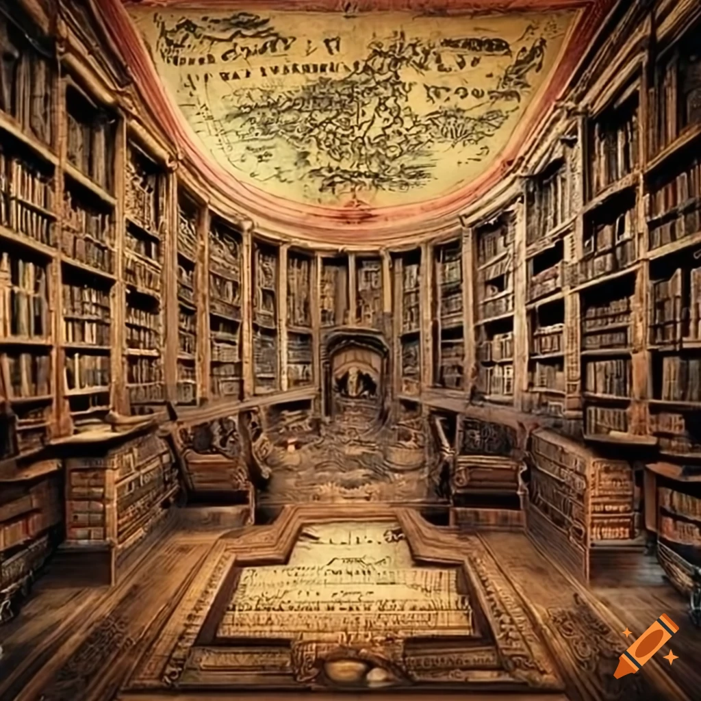 Magical library with ancient maps on Craiyon
