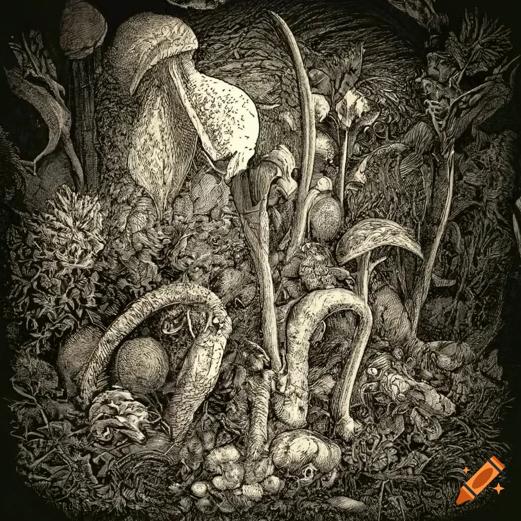 Renaissance drapery weapons illustration in a forest setting on Craiyon