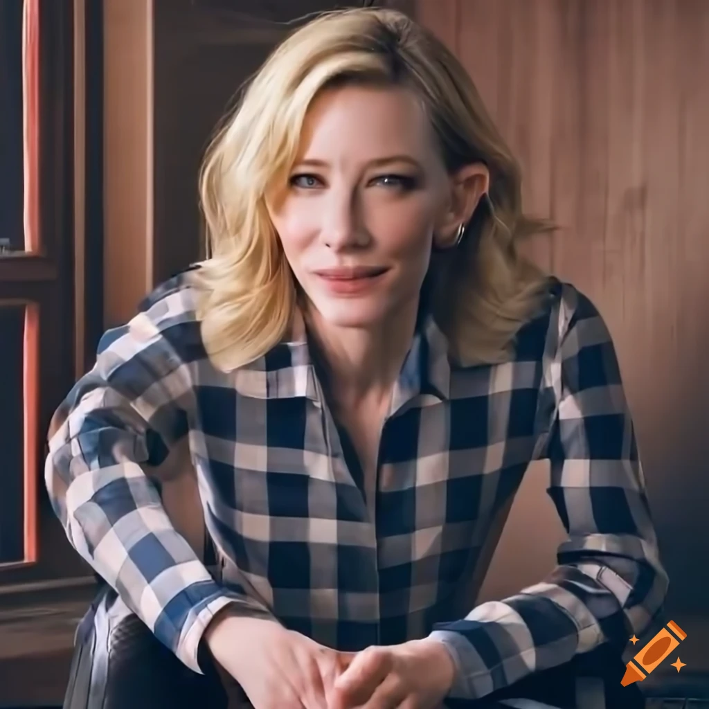 Cate blanchett lookalike in country plaid shirt and black leather ...