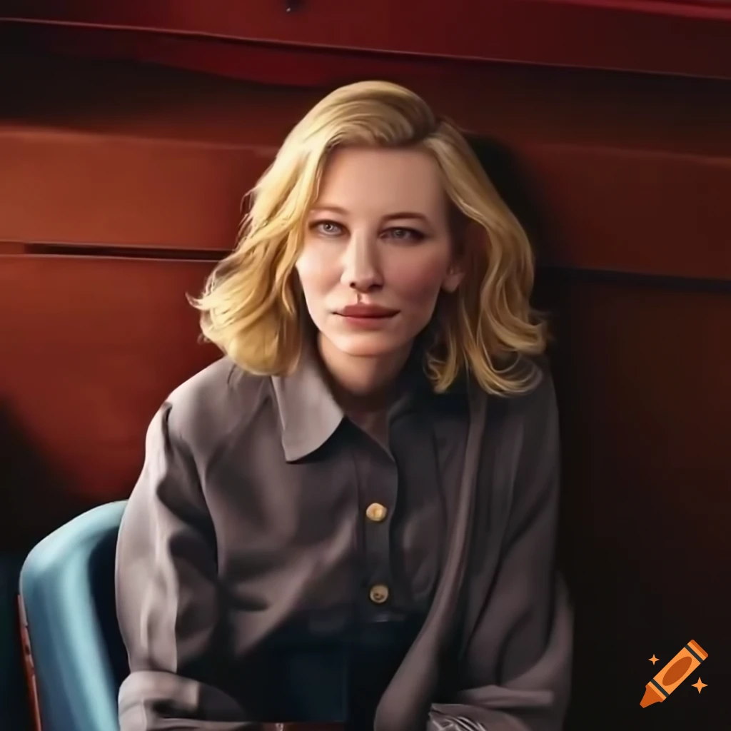 Cate Blanchett lookalike in country plaid shirt and black leather ...